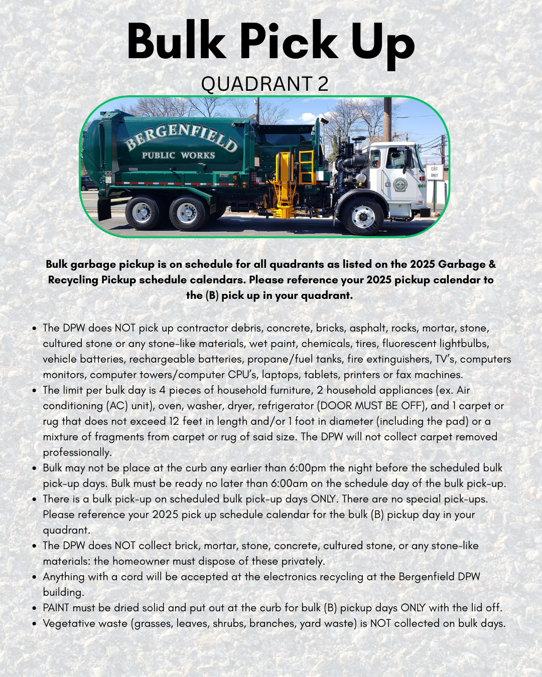 Bulk pick-up in Quadrant 2 (Northwest) Wednesday, October 8th, 2025 ...