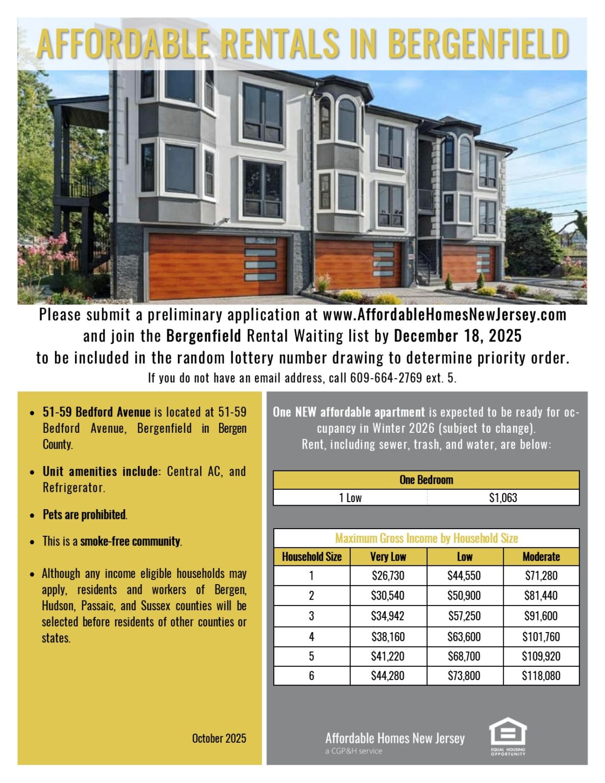 Affordable Housing Listing 10/16/25 - Borough of Bergenfield, New ...